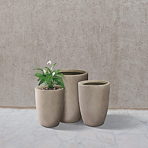 Kante 18.1",20.5",22.4" H Tall Round Concrete Planters Set of 3, Outdoor Indoor Modern Decorative Plant Pots with Drainage Hole & Rubber Plug for Home & Garden Weathered Concrete