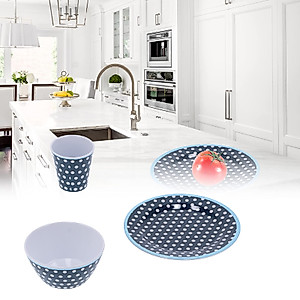 Topyond Premium Dark Blue Dot Dinnerware Set for Home and Restaurant,Service for 4(12Pcs),Includes Cups, Salad Bowls, and Plates - Elegant and Durable