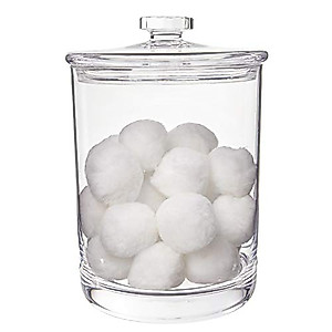 STORi Premium Quality Makeup and Cotton Ball Holders | 60-oz Clear Plastic Apothecary Jar with Lid | Perfect Storage Container to Organize Bathroom and Vanity