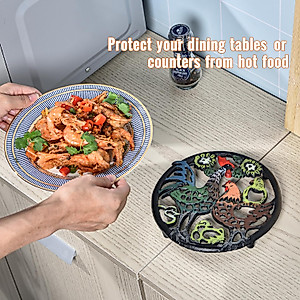 Sungmor Cast Iron Trivet for Wood Stove - Dia-8.1 Inch Rustproof Round Stands for Hot Pots/Dishes/Pans - Decorative Metal Table Trivet for Kitchen Cooking