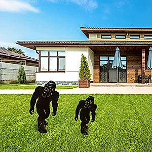 Bigfoot Garden Decor Metal Stake - Set of 2 Big Foot Sasquatch Gifts Yard Art Decorative Garden Stakes for Outdoor Decor, Yard, Patio, Lawn Decorations - 15.7”H x 8.3”W & 7.8”H x 4.1”W