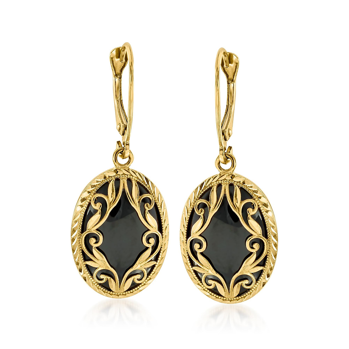 Ross-Simons Black Onyx Drop Earrings in 14kt Yellow Gold