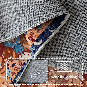 Taisier Home Area Rug 2x3 Persian Rug Indoor Entryway Vintage Rug Indoor Fiery Red Multi Print Rug Retro Distressed Carpet Thin Rug Mat Foldable Accent Rug Non Slip Bathroom Kitchen Bedroom