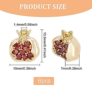 BENECREAT 6pcs Real 18K Gold Plated Pomegranate Cubic Zirconia Charm Brass Pendant with Red Zirconia Pomegranate Seeds for Bracelet Necklace Jewelry Making, 10.5x10x7mm