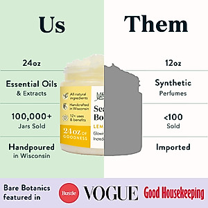 Bare Botanics Lemon Orange Body Scrub 24oz | Made in Madison, WI | All Natural Sea Salt Exfoliator w/ Skin Loving Moisturizers | Vegan & Cruelty Free | Gift Ready Packaging w/ a Cute Wooden Spoon