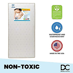 Delta Children Twinkle Stars Dual Sided - 6" Premium Sustainably Sourced Fiber Core Crib and Toddler Mattress - Waterproof - GREENGUARD Gold Certified - 7 Year Warranty - Made in USA