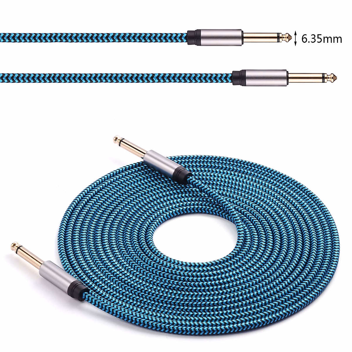 Hftywy Guitar Cable 15 ft Guitar Cord 1/4 Inch Instrument Cable 6.35mm (1/4) TS to 6.35mm (1/4) TS Stereo Audio Cable Male to Male with Zinc Alloy Housing and Nylon Braid