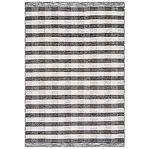 Safavieh Striped Kilim Collection 4' x 6' Black/Ivory STK807Z Flat Weave Wool & Cotton Area Rug