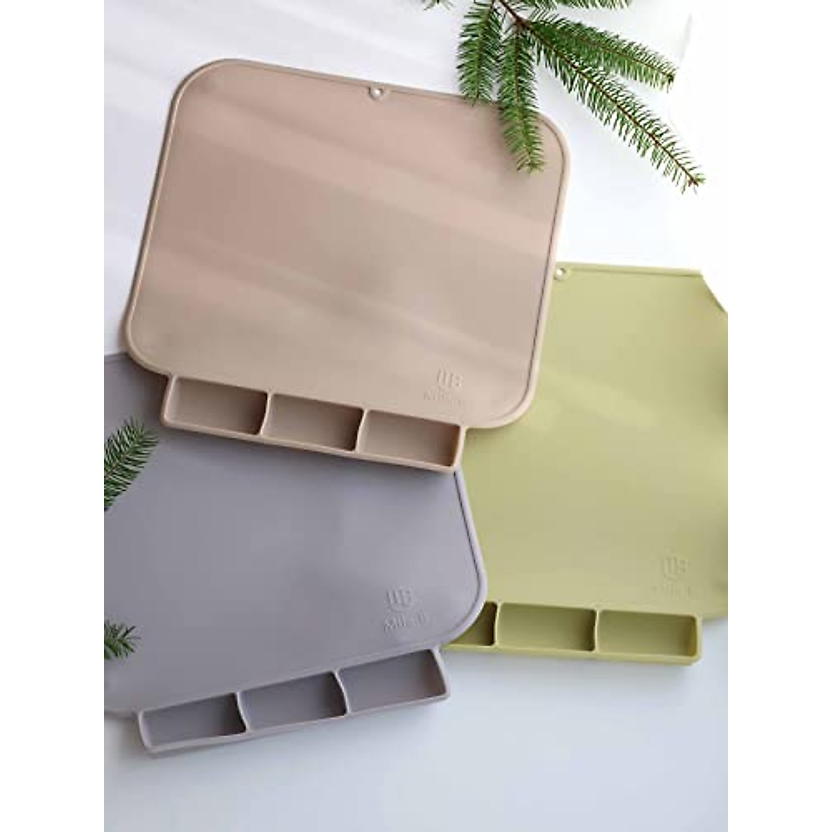 Mile:B Baby Toddler Placemat,Non Slip with 4 Suction Cups,Non Tilting Food Catcher with 2 Guards,16x14in,A Hanging Loop for Easy Drying(Gray)