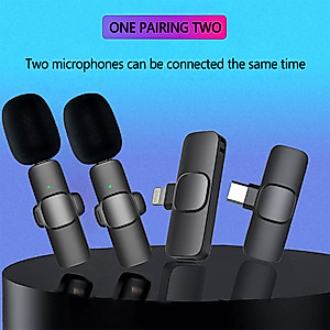 Professional Wireless Lavalier Lapel Microphone, （Plug&Play/2.4GHz）, 2 Mini Wireless Recording Microphone for iPhone Video Recording, Tiktok,Live Streaming, YouTube