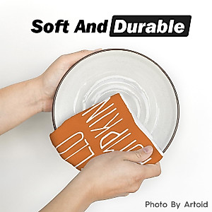 Artoid Mode Stripes Polka Dot Hello Pumpkin Fall Kitchen Towels Dish Towels, 18x26 Inch Farmhouse Maple Leaves Decoration Hand Towels Set of 4