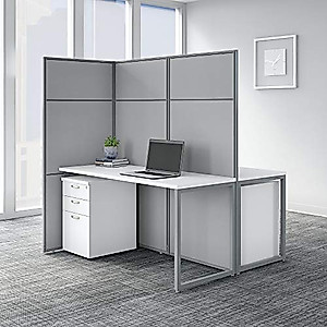 Bush Business Furniture Easy Office 2 Person Cubicle Desk with File Cabinets, 60W x 66H, Pure White