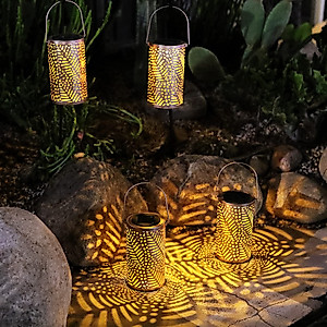 FLJZCZM Solar Lanterns Lights Outdoor Lantern Hanging Garden Metal Retro Light Battery Table Lamp Decorative Yard Camping Waterproof (Golden)