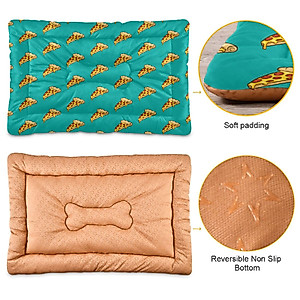 Coikll Cartoon Pizza Pet Bed Pad Soft Dog Bed Mat with Anti-Slip Bottom, Machine Washable Crate Pad Mattress for Dog Sleeping- 24 * 18inches