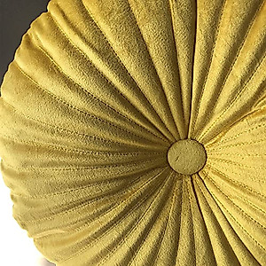 Elero Velvet Round Throw Pillow Pleated Round Pillow Cushion Decoration for Couch Chair Bed Car Yellow