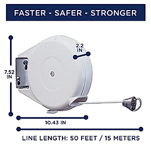 Strata Heavy Duty Retractable Clothesline Outdoor & Indoor - Portable Wall Mounted, 50 ft Single Cable Retractable Laundry Line for Wet & Dry Clothes