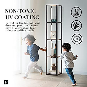 FENLO Fancy 64" Luxury Display Shelf with LED Floor Lamps for Living Room, Sturdy Corner Shelf Curio Cabinet Display Cabinet,Tall Shelves Floor Lamps with Shelves, 3 Level Brightness LED - Black