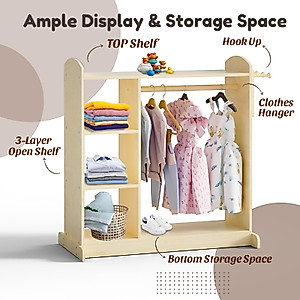 Avrlp Kids Dress up Storage Kids Costume Closet Kids Dress Up Wardrobe Open Hanging Armoire Closet for Toddler Costume Dresser Organizer Center with 3 Hooks Kids Closet Wardrobe for Girls & Boys