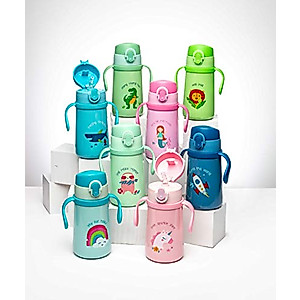 Stephen Joseph, Stainless Steel Double Wall Bottle with Handles and Weighted Straw, Training Cup, Space