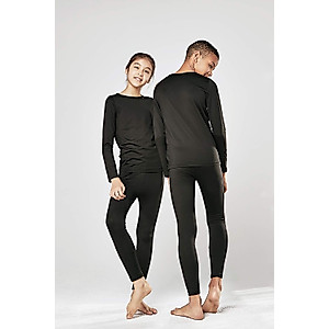DEVOPS Boys and Girls Thermal Underwear Long Johns Set with Fleece Lined (Medium, Black)