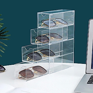 BYNNIX Transparent Dustproof Sunglasses Storage Box With 4 Layer Acrylic Drawers Eyewear Organizer Container Holder Eyewear Accessories Holder