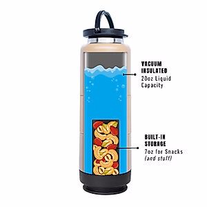 FLPSDE Water Bottle with Snack Compartment, Drink & Snack Cup Combo, 20oz Stainless Steel Water Bottle with 7oz Snack Container, Snack Storage, Dual Chamber Water Bottle