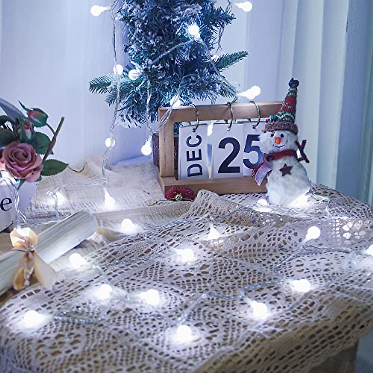 HEYFUNi Globe String Lights 39 Feet 100 led, 8 Modes Fairy String Lights Plug in,Indoor String Lights for Bedroom,Classroom,Outdoor String Lights for Patio,Garden,Party,Wedding-White