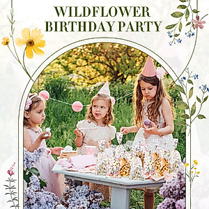 Sweetude 100 Pcs Wildflower Party Cellophane Treat Bags Floral Candy Bags Plastic Clear Goody Bags Flat Bottom Gift Bags for Baby Shower Bridal Shower Birthday Wedding Party Favors,11"x 5"