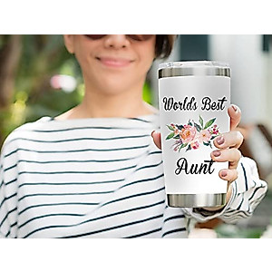 Waldeal Worlds Best Aunt Birthday Gifts for Women, 20oz Stainless Steel Tumbler Cup with Lid, Insulated Travel Coffee Mug