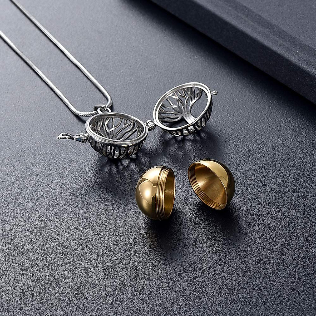 Cremation Locket Necklace for Ashes - Tree of Life Cremation Necklace Hold Mini Memorial Urn Keepsake Jewelry for Women Men (Gold)