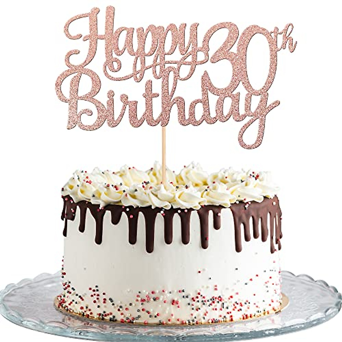 1 PCS Happy 30th Birthday Cake Topper Glitter Cheers to 30 Years Birthday Cake Pick 30 Fabulous Cake Decoration for Happy 30th Birthday Anniversary Party Decorations Supplies Rose Gold