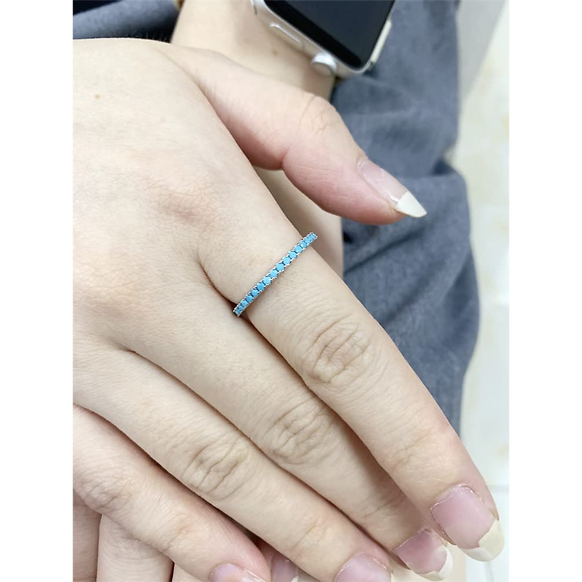 Dtja Turquoise Stackable Ring for Women Girls Boho Blue Stone Stacking Statement Knuckle Band Rings Comfort Fit Simple Retro Wedding Promise Christmas Birthday Jewelry Gift (9)