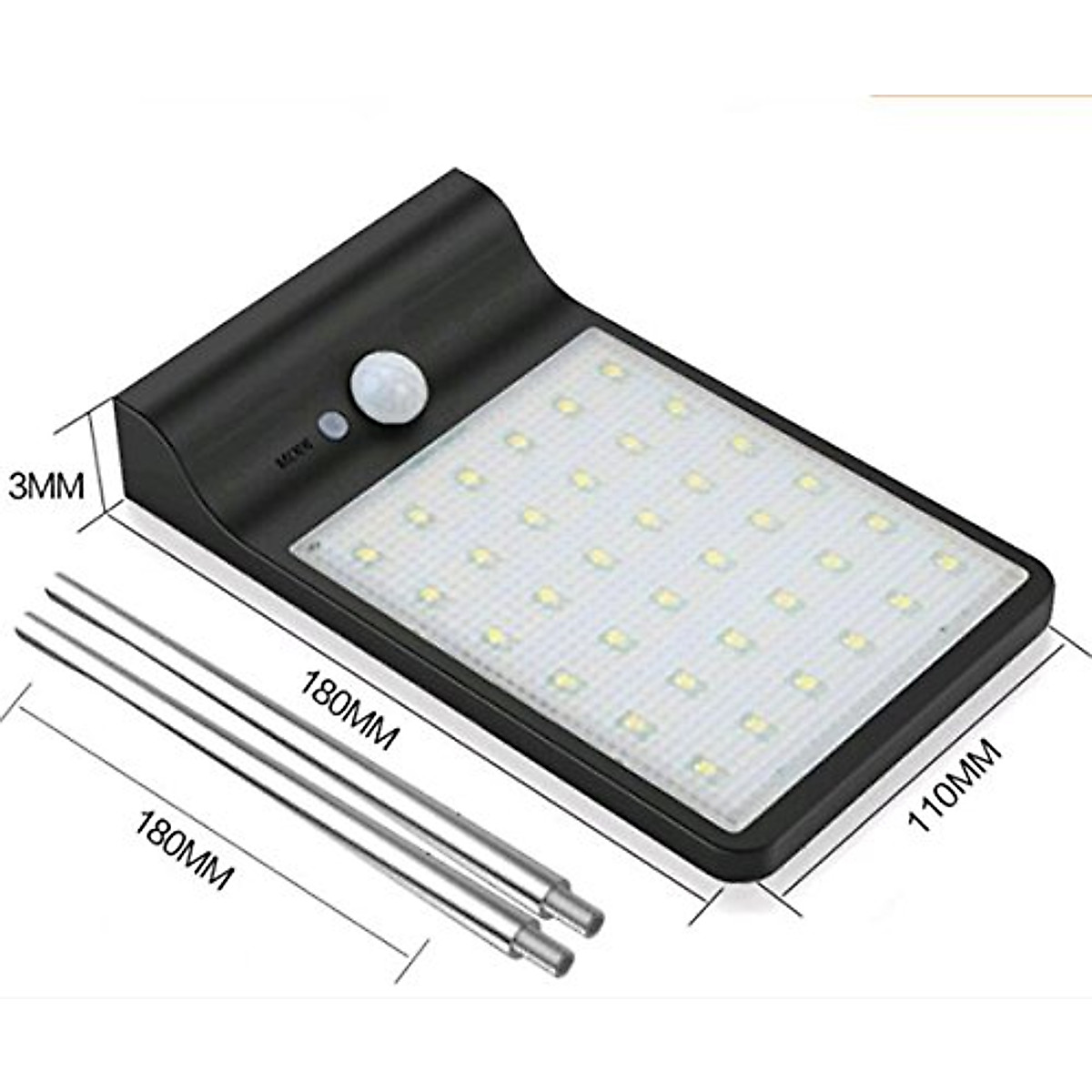 Bonashi LED Solar Motion Sensor Light Outdoor 2 Pack, Security Motion Activated Wall Lights with Mounting Poles for Gutter Patio Garden Path, Waterproof Cordless Exterior Foodlights