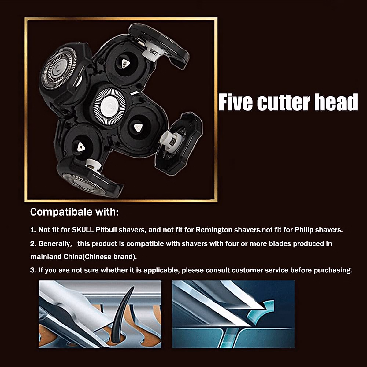 Shaver Blade Heads, 5 Heads Beard Cutter Replacement Blade Electric Razor Shaver Head for Head and Face Easy Installation