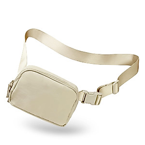 AslabCrew 2-Way Zipper Unisex Belt Bag with Adjustable Strap Fanny Packs Mini Waist Pouch for Outdoor Hiking Running Travel, Beige