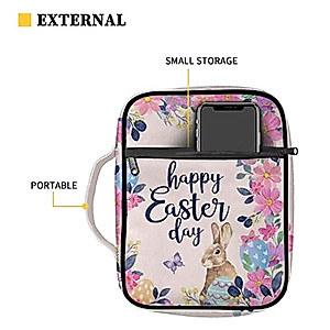 Drydeepin Happy Easter Day Cute Rabbit Bunny Print Bible Gift Bible Covers for Kids Lightweight Bible Carrying Case with Zipper Bible Bag and Totes Bible Study Supplies