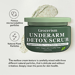 Armpit Detox and Body Scrub 8.8oz || with Peppermint and Aloe Vera for Odors Removing, Exfoliating, Moisturizing, Smoothen and Tighten, for Legs, Knee, Feet, Hands Whole Body