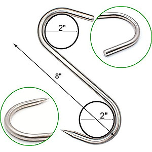 Alele 8 Inch Meat Hook 10mm Heavy Duty Stainless Steel Butcher Hooks for Hanging Beef (Meat Hook 10mm 8inch 4p)