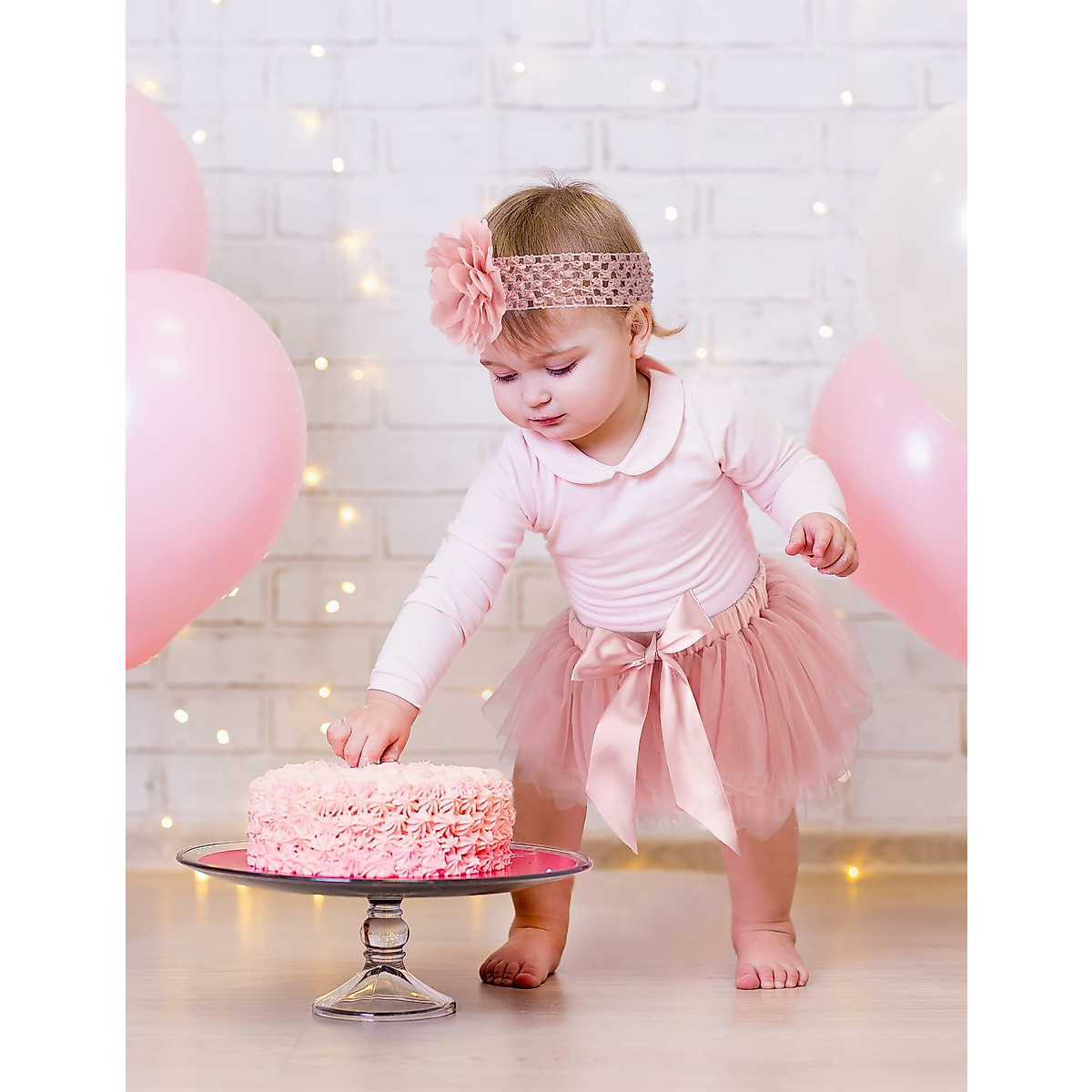 Simplicity Toddler Girls Tutu Skirt with Inner Shorts Baby Tutu Skirt w/Flower Headband Newborn Photography Outfits Girl,Bean Sand,0-6 Months