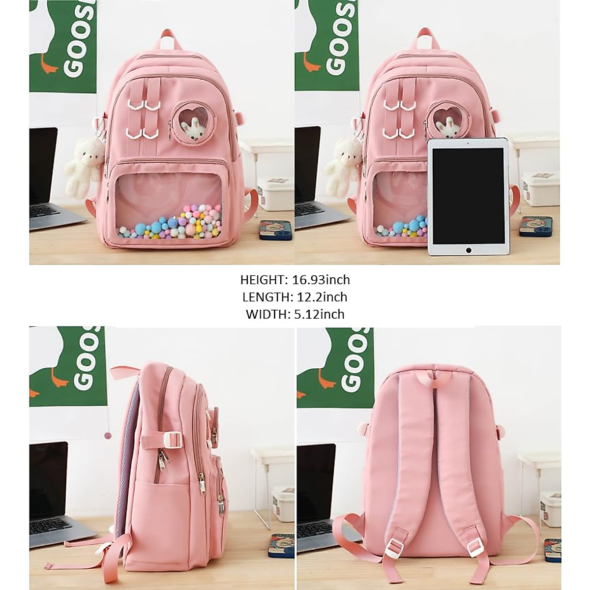 TomnuK Kawaii Backpack with Kawaii Bear Pandent (Purple)