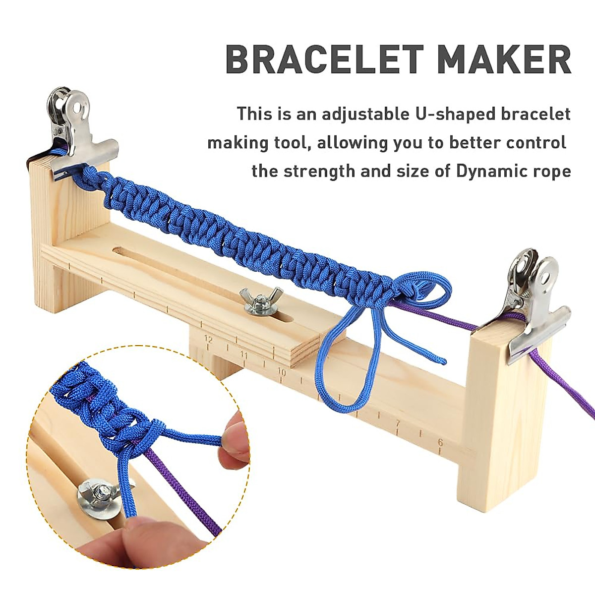 JIANWEI Wooden Jig Bracelet Maker, Paracord Jig Tool, Bracelet Braiding Tool with 4 Rolls Paracord and 4 Buckles, Hand Knitting Kit for Weaving DIY Craft(Wood)