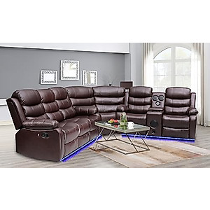 Kingway Inc Johnson Power Recliner Sectional Sofa, Brown