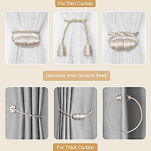 NICEEC 2 Pack Strong Magnetic Curtain Tiebacks Handmade Weave Side Rope Curtain Holdbacks Unique & Elegant Decorative Curtain Drape Tie Backs for Home & Office & Outdoor Window Drapery (Beige)