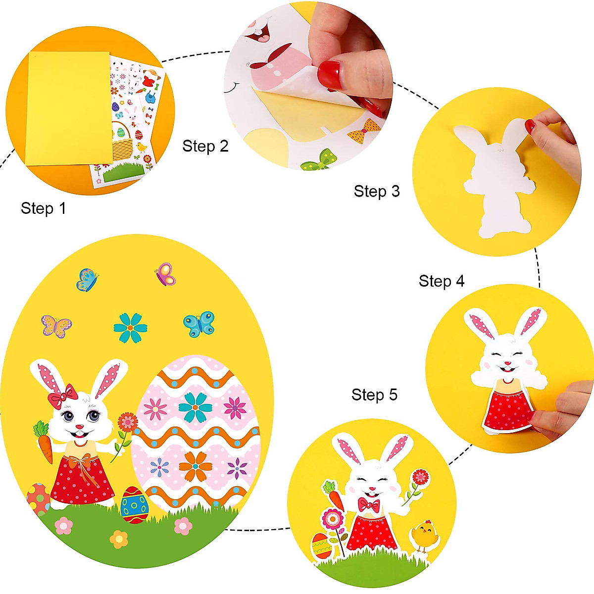 24 Easter Stickers Kids Crafts Make-A-Bunny Stickers, Rabbits Eggs Baskets Sticker Game Easter Stickers for Easter Theme Party Decoration Supplies Favors Fun Craft Project