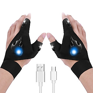 PaulTellie LED Flashlight Gloves,Rechargeable Hands Free Light Gloves, Gifts for Men, Cool Gadgets Tools for Outdoor Camping Fishing, Birthday Idea for Men Women Who Has Everything, 1 Pair