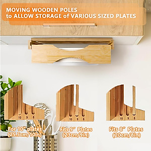 JINYOU Paper Plate Dispenser, 【New Upgrade】 Paper Plate Dispenser Under Cabinet for Size 8.5" 9" 10" Paper Plates, Under Cabinet Paper Plate Holder with Adjustment Stem, for Kitchen Restaurant