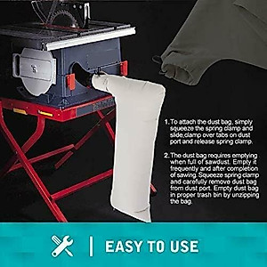 Table Saw Dust Collector Bag Fits Bosch/Dewalt/Makita/Ryobi/Craftsman/Porter Cable/10 inch tablesaws, and other table saws that have 2.5" inch inch dust ports on the exterior of the saw