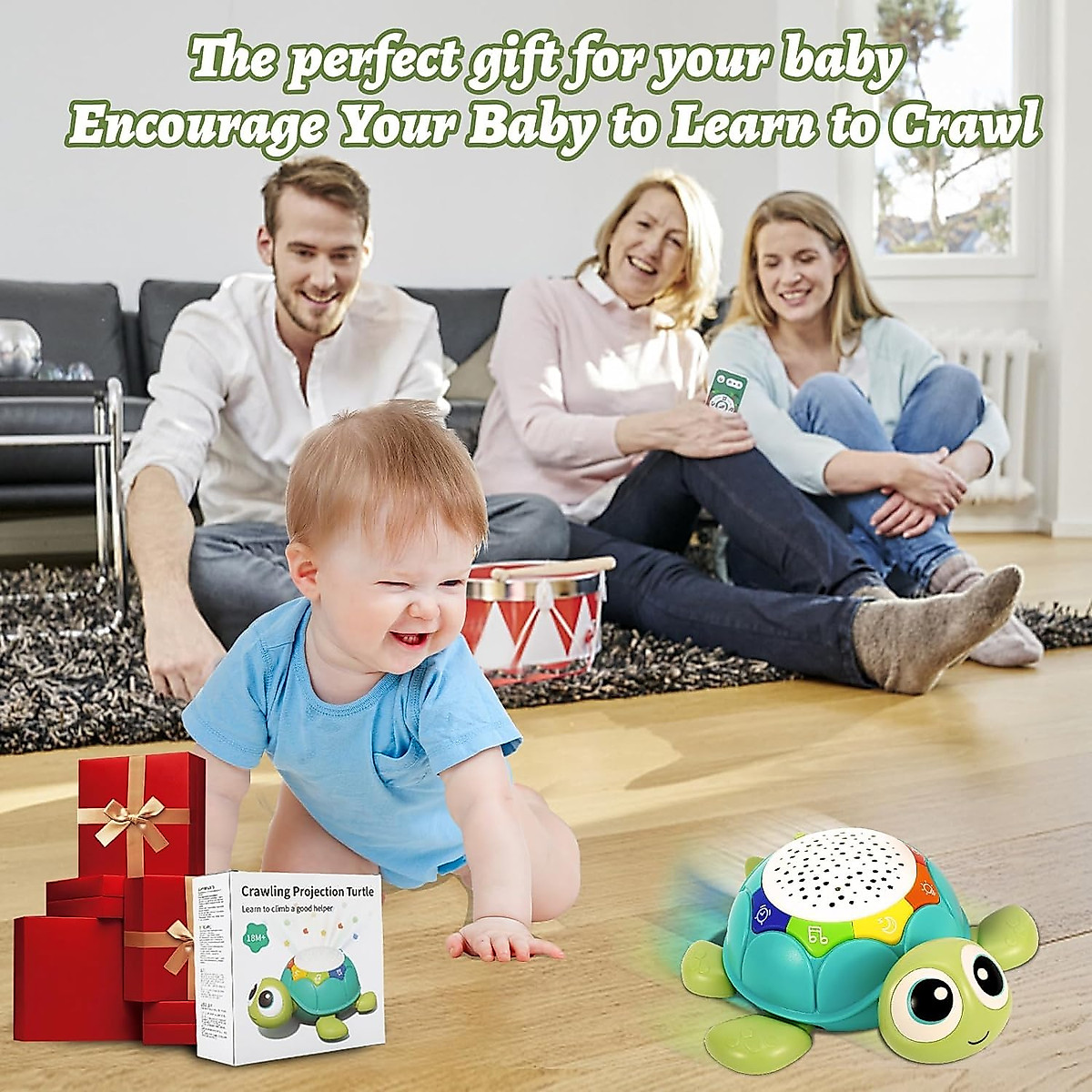 Petmundo Crawling Snail Baby Toy, Walking Tummy Time Toy for Babies Dancing Early Learning Educational Toys, Interactive Musical Light up Toys Moving Toddler Kids Infants (Green)