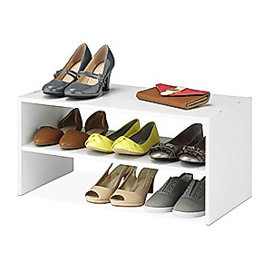 Whitmor Wood Stackable 2-Shelf Shoe Rack, White, 24 inches