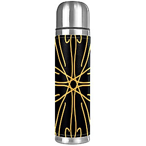 Stainless Steel Leather Vacuum Insulated Mug Vintage Flower Texture Thermos Water Bottle for Hot and Cold Drinks Kids Adults 16 Oz